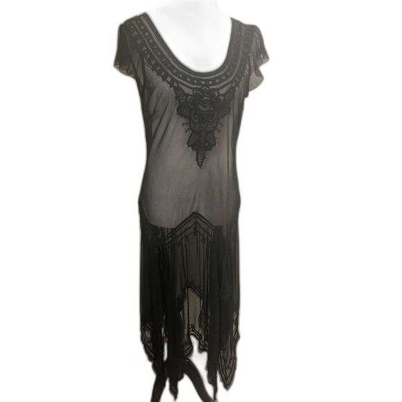 American Vintage | Dresses | Antique 92s Black Net Dress Hand Beaded ...